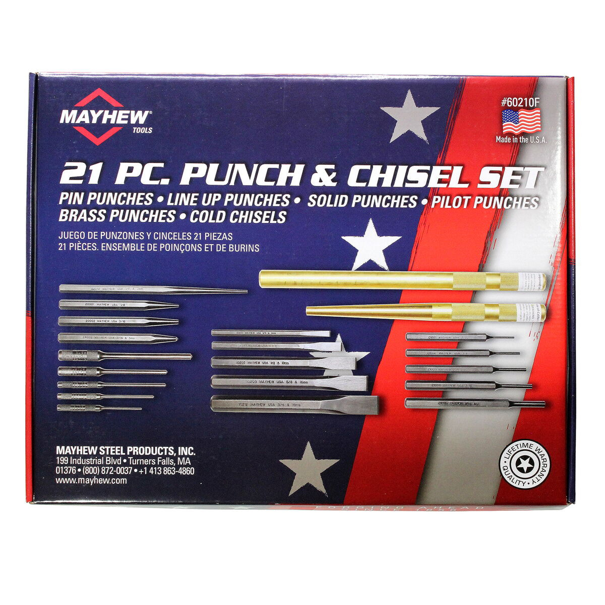 Mayhew 21pc Punch and Chisel Set 60210F w Foam Block Pilot Pin Solid ...