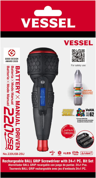 Vessel Ball Grip Cordless Electric Screwdriver Rechargeable 25 bits ...
