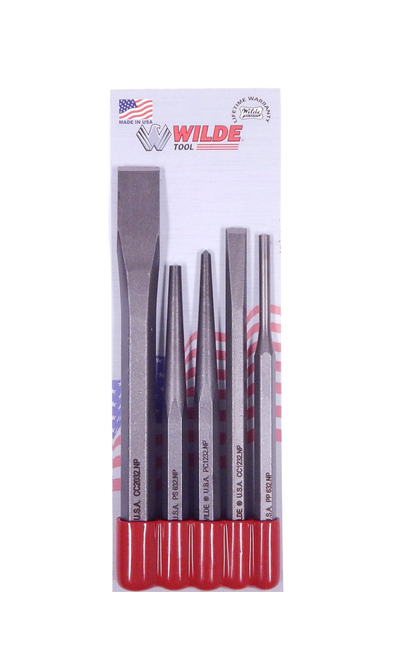 Wilde 5pc Punch & Chisel Set Pin Taper Center Made in USA