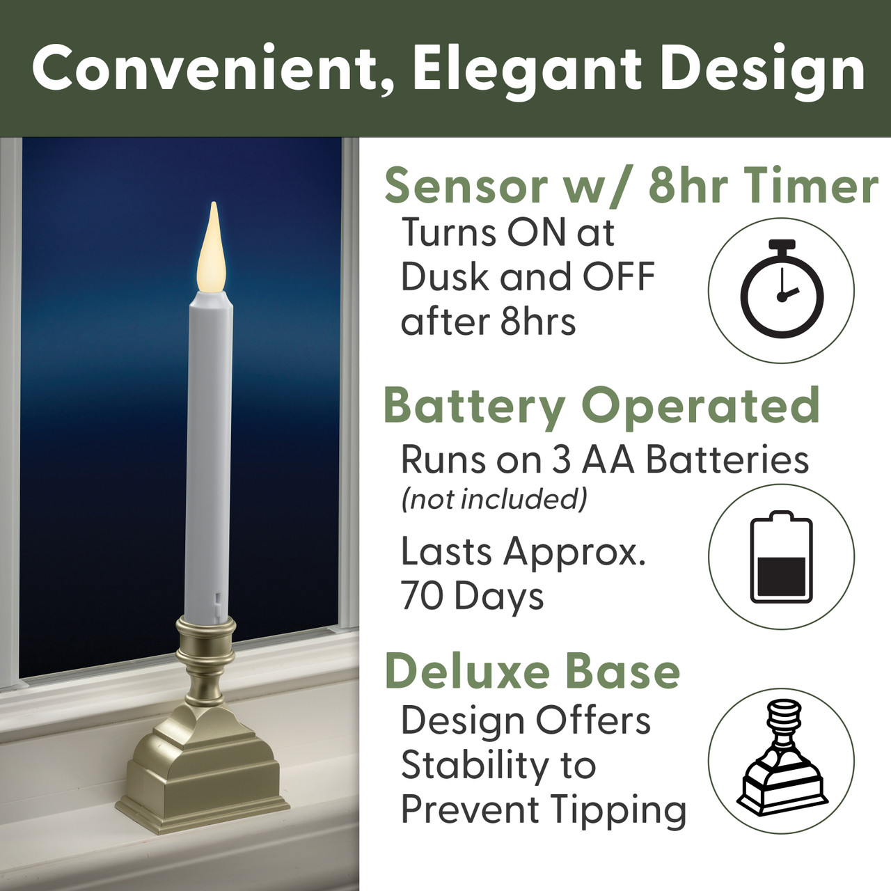 Battery Operated LED Window Candles with Sensor & 8-Hour Timer - Warm ...