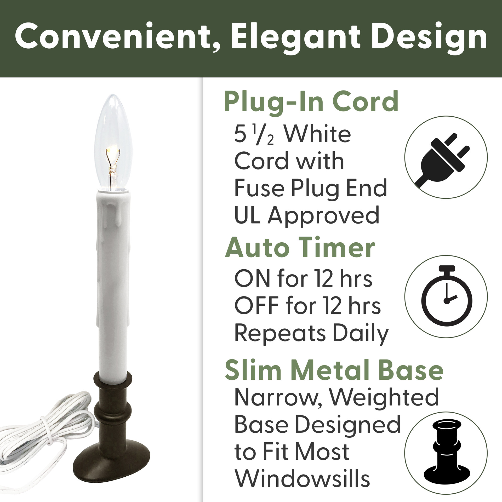 Electric LED Window Candle Slim Base (4-Pack) | 612 Vermont