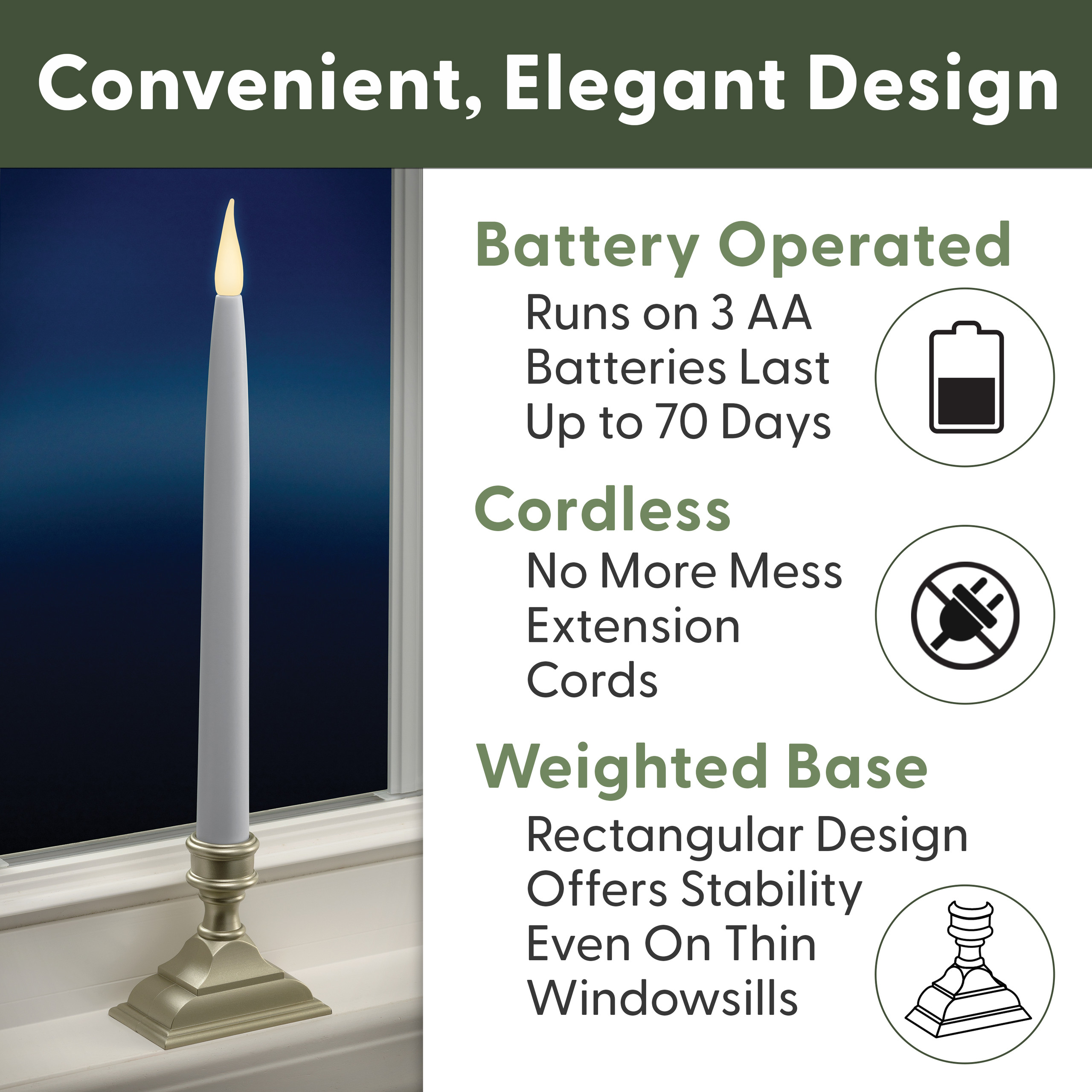 Battery Operated LED Window Candles with Timer - Dual LED Flicker Flame ...