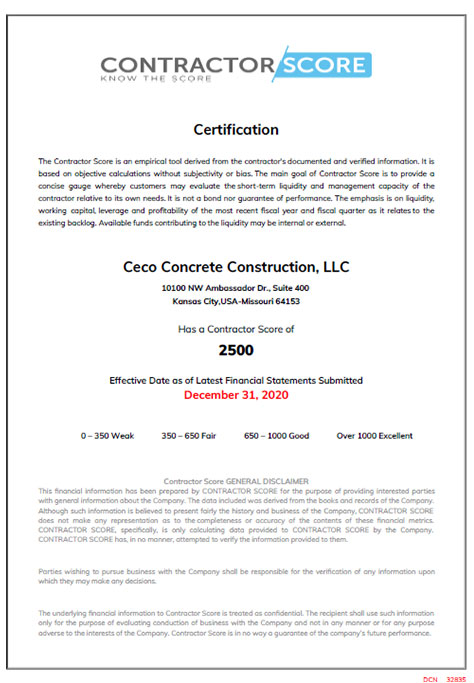 CECO RECEIVES HIGHEST CONTRACTOR SCORE - Ceco Concrete Construction
