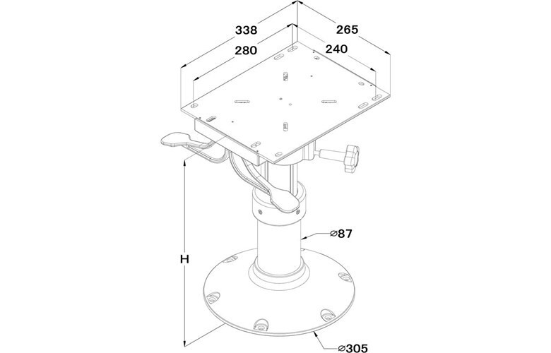 Pedestal Gas Adjust Extra-Wide Slider 12-inch Base