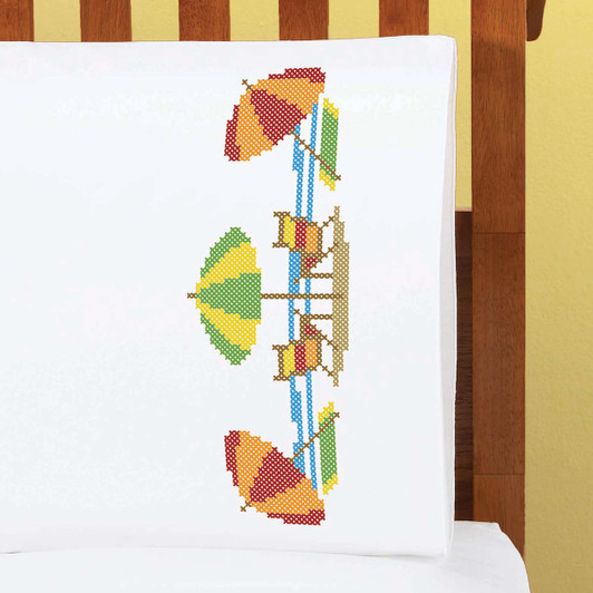 Herrschners Beach Comber Pillowcase Pair Stamped Cross-Stitch
