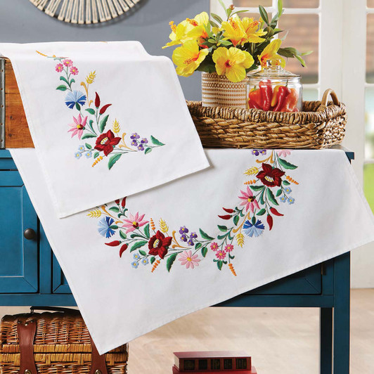 Herrschners Floral Showcase Tablecloth Stamped Embroidery