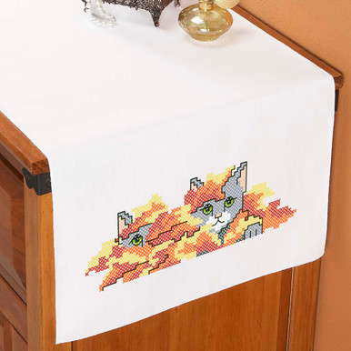 Herrschners Kitty Capers Dresser Scarf Stamped Cross-Stitch
