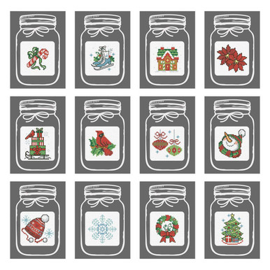 Herrschners Christmas Cheer Mason Jar Greeting Cards Counted Cross ...