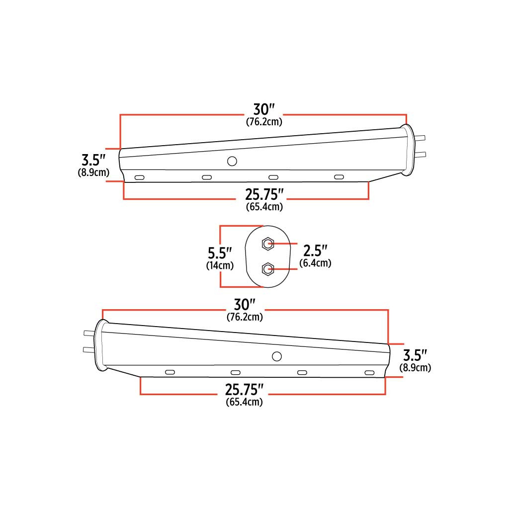 TRUX TU-9214 30" Stainless Standard Mud Flap Hanger W/ 2 1/2" Bolt Spacing