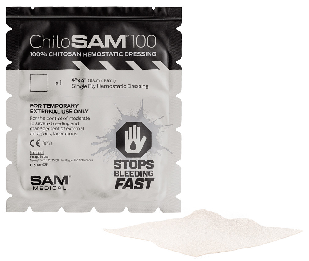 Chito-SAM 100, 4" x 4" Single Ply Hemostatic Dressing - Israeli First Aid