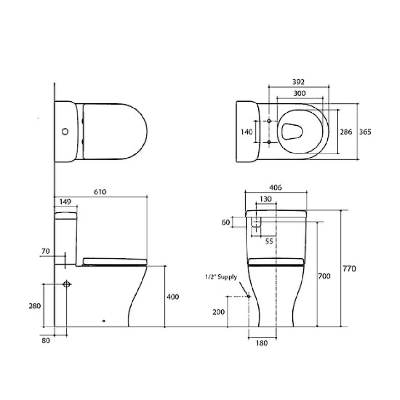Reach II Back to Wall Toilet Suite - Rear Entry or Side Inlet