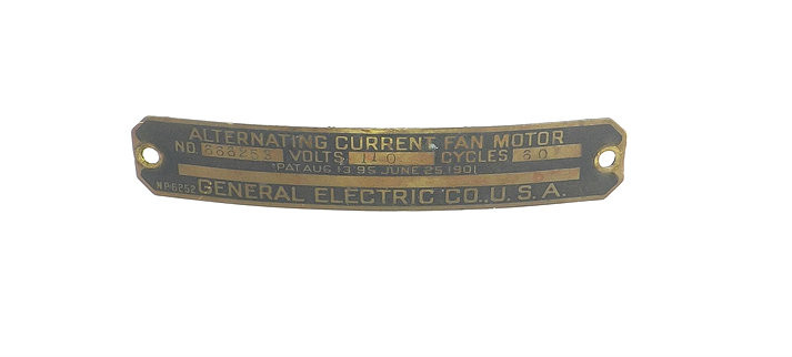 Original GE Motor Tag for Late Model BMY or Kidney - Antique Fan Supply Co
