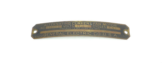 Original GE Motor Tag for Late Model BMY or Kidney - Antique Fan Supply Co