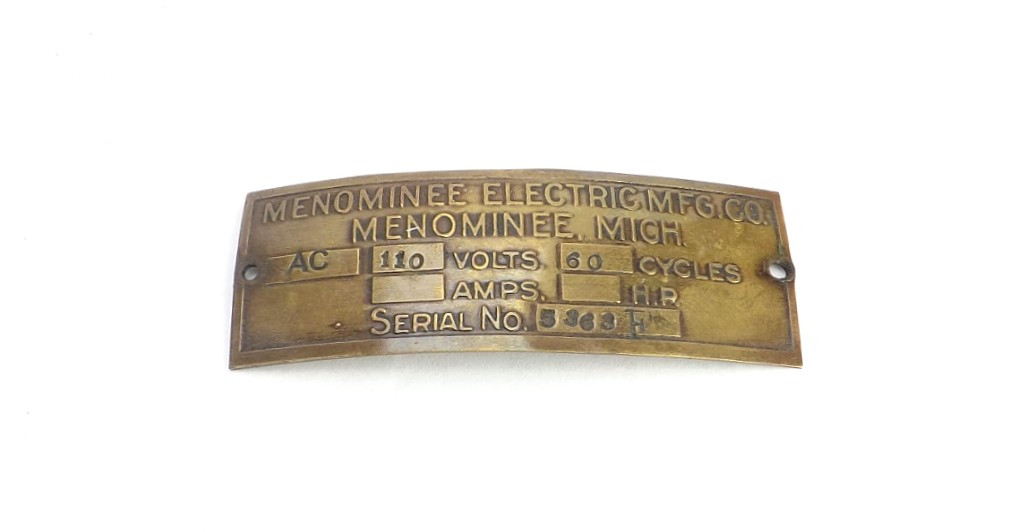 Original Menominee Snowflake 12" and 16" Motor Tag - Antique Fan Supply Co