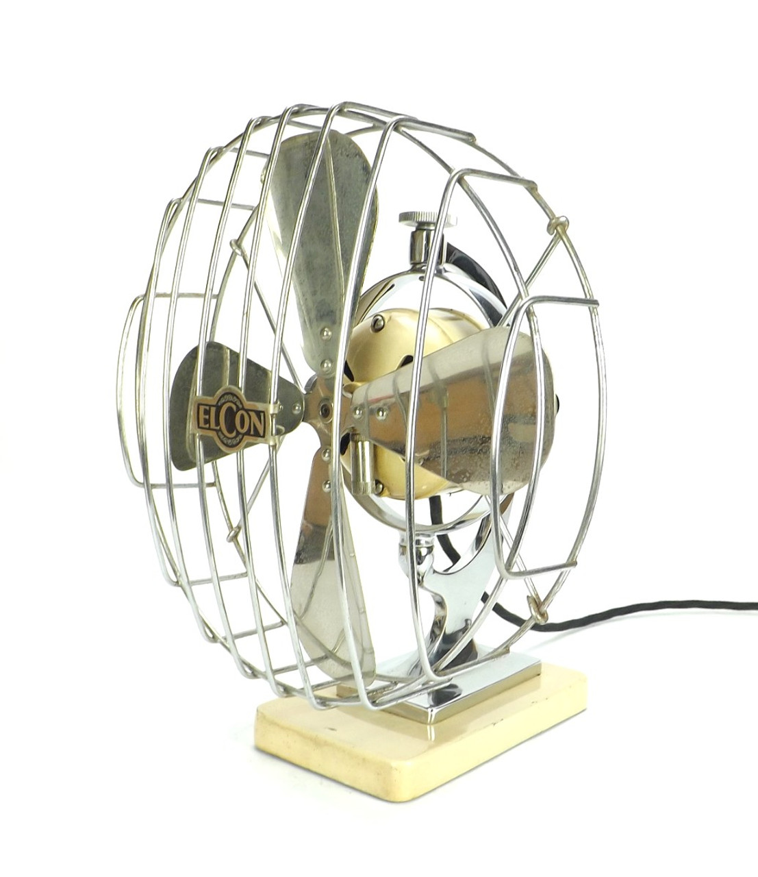 Circa 1930's Elcon 10" Modernistic Desk Fan - Antique Fan Supply Co