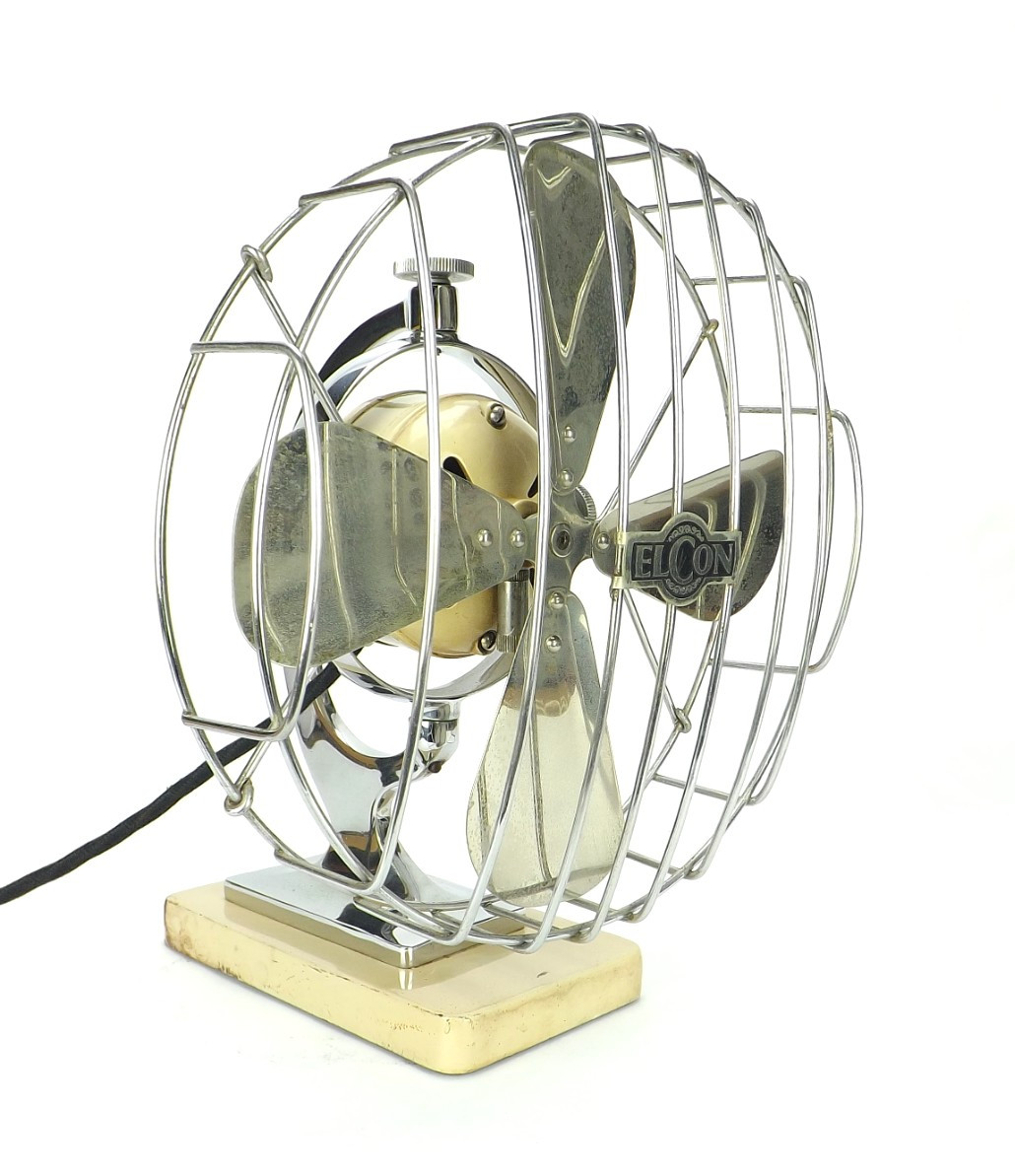 Circa 1930's Elcon 10" Modernistic Desk Fan - Antique Fan Supply Co