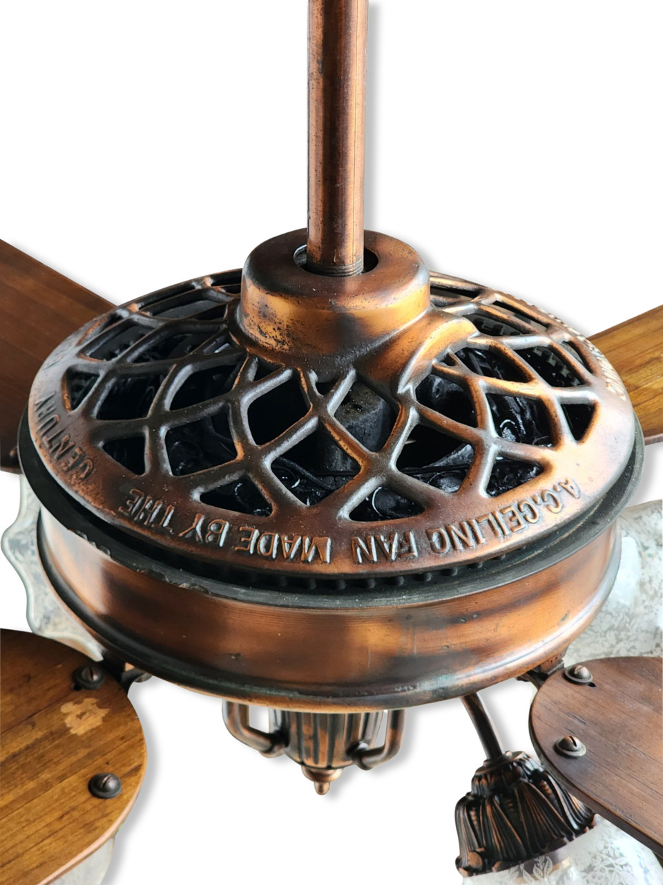 Circa 1910 56" Century "Ornate Open Top" Ceiling Fan Restored Copper ...