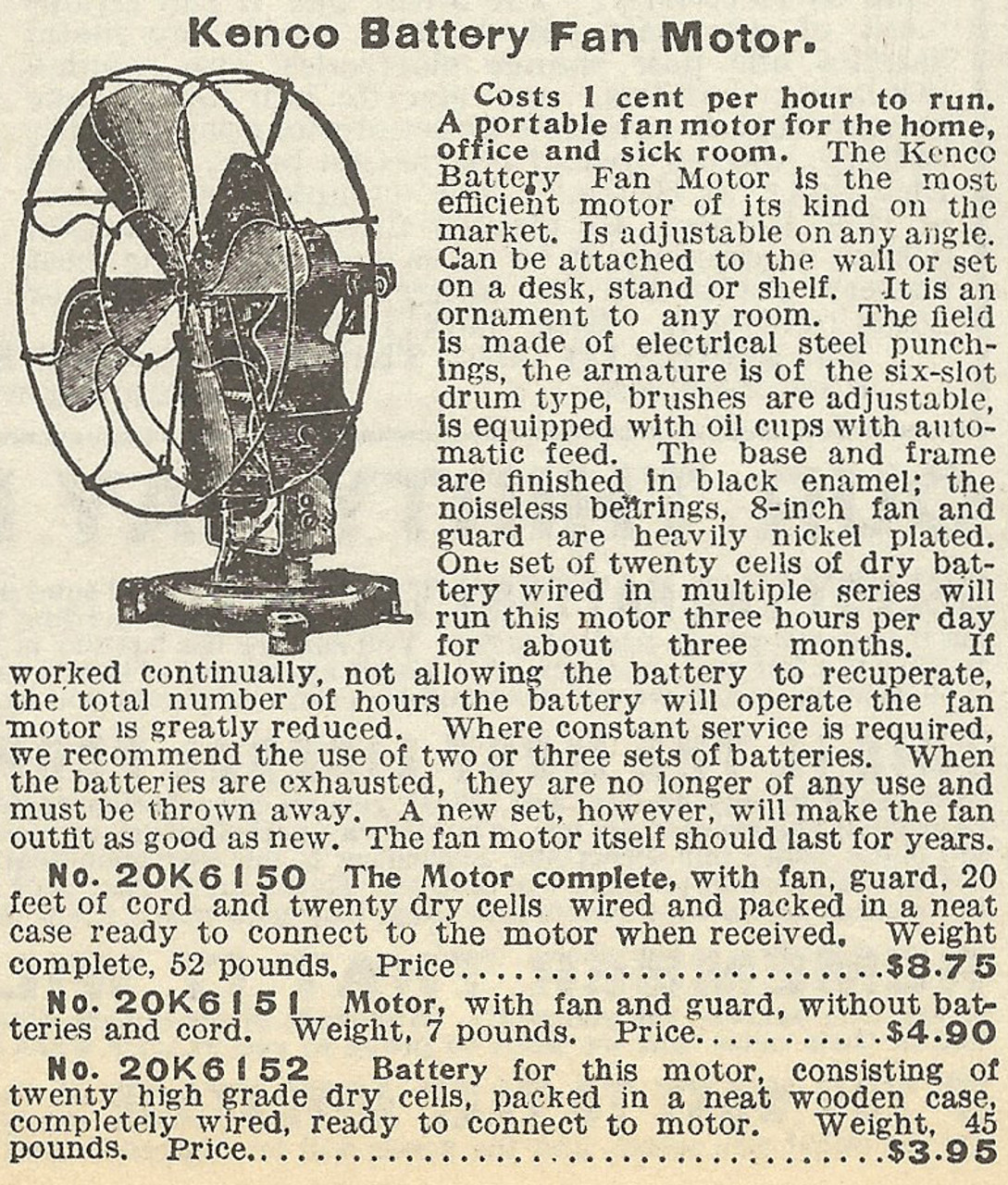Early 1900s Kenco No. 8 Battery Fan