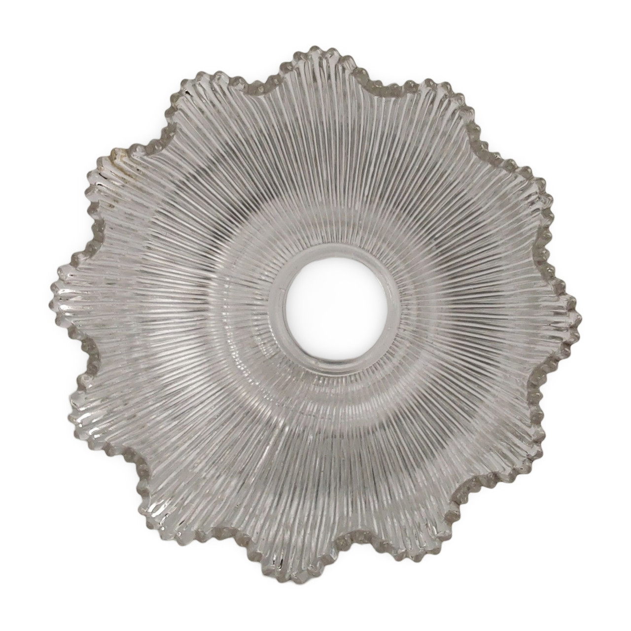 Holophane Style Full Ribbed Bell Shape Scalloped Glass Lamp Shade 2.25 ...