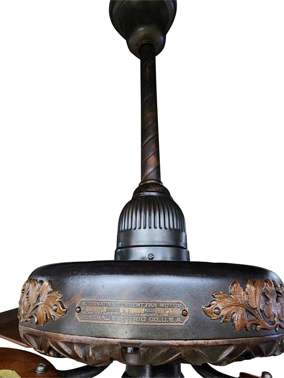 Circa 1909 52" GE Oak Leaf Ceiling Fan Original Copper Oxide Finish ...