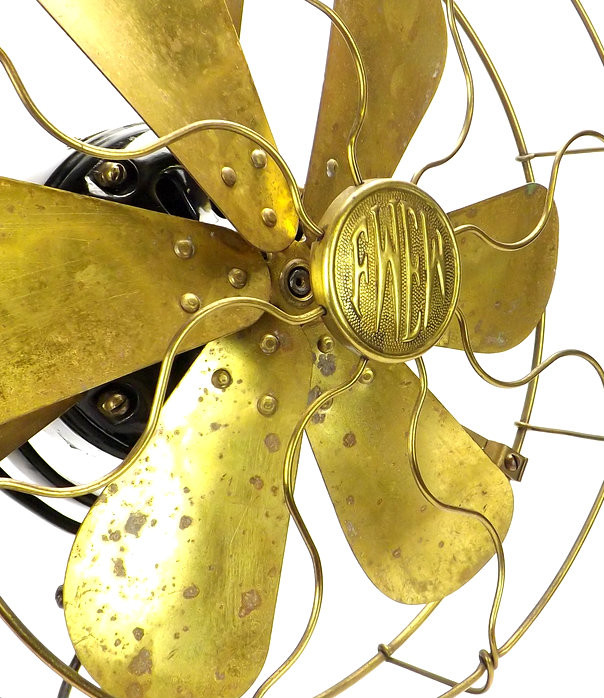 Original RARE 12" FWEW 6 Blade Sidewinder Brass Fan - Antique Fan Supply Co