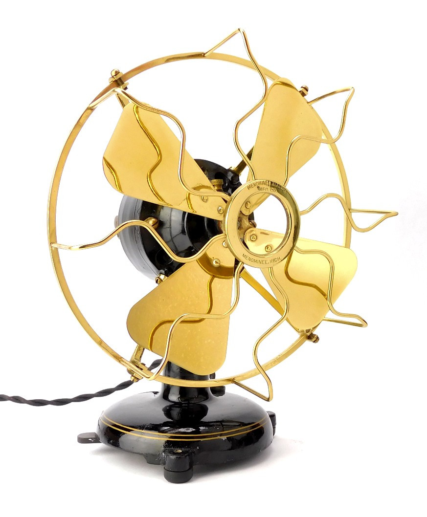 Circa 1913 8" Menominee Tab Base Table Fan - Antique Fan Supply Co