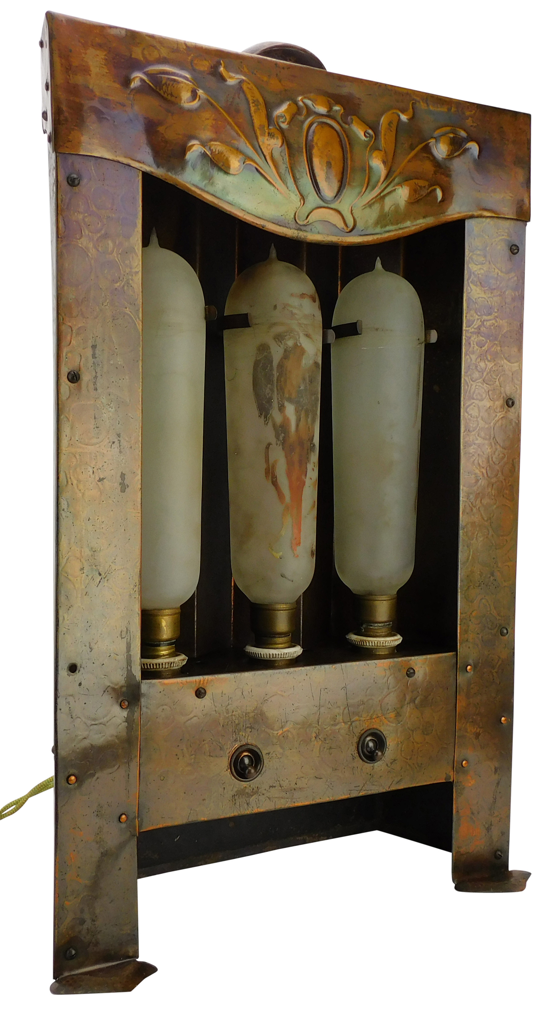 Circa 1910 Hammered Copper 3 Bulb Electric Heater - Antique Fan Supply Co