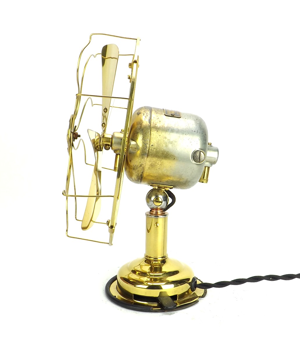 Circa 1913 Diehl 8" All Brass Desk Fan - Antique Fan Supply Co
