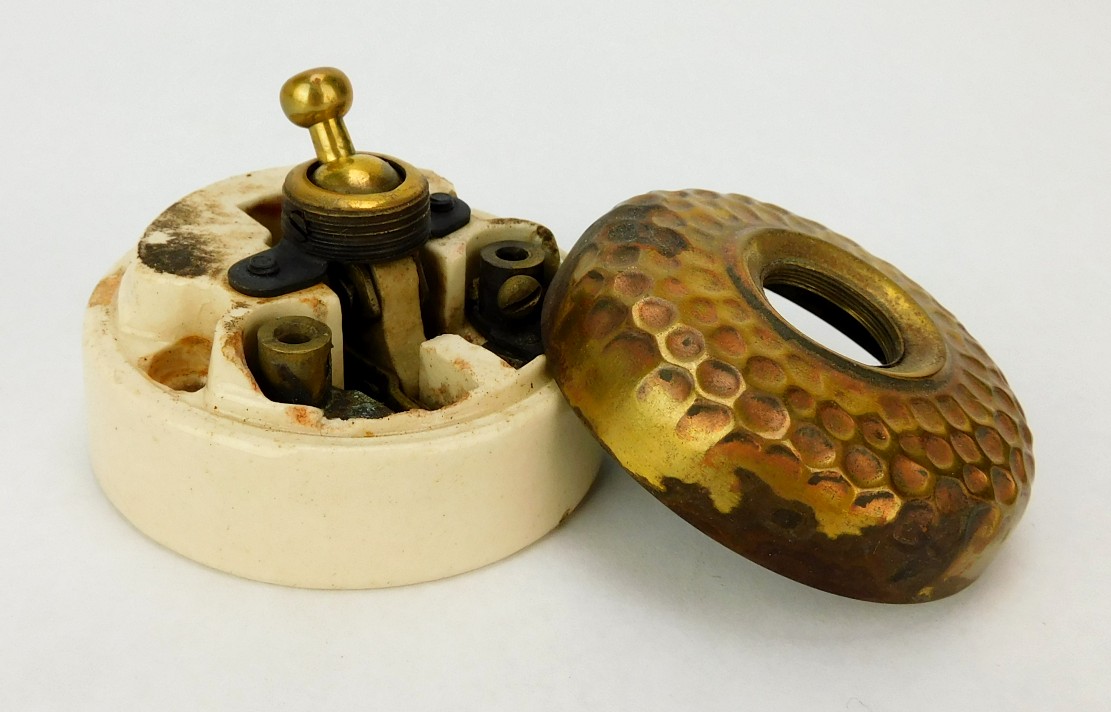 Antique Brass Porcelain Toggle Switch Hammered Marked 936 - Antique Fan ...