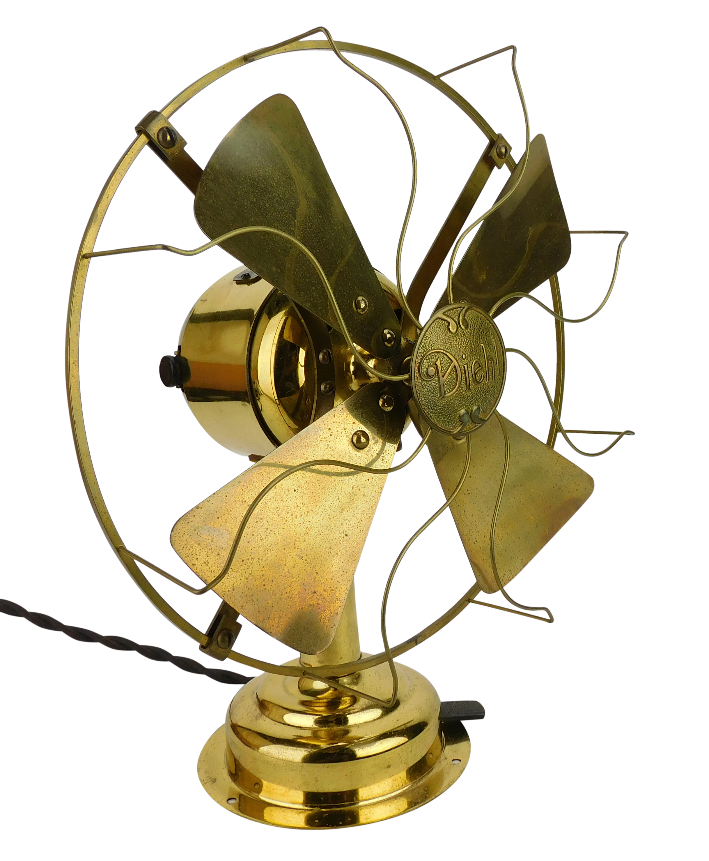 Circa 1913 8" Diehl All Brass Desk Fan - Antique Fan Supply Co