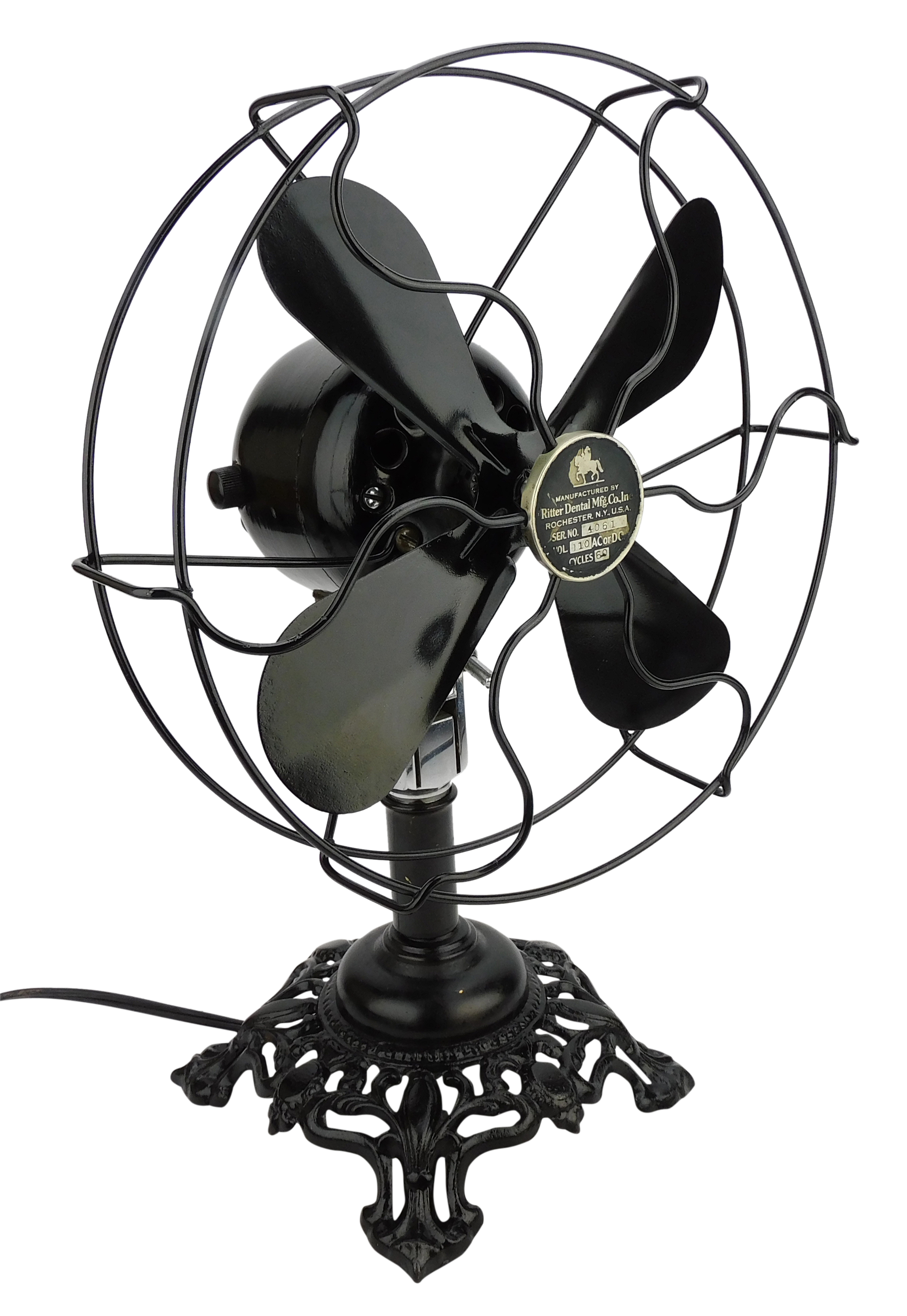Circa 1920's Ritter Dental Fan on Ornate Base - Antique Fan Supply Co