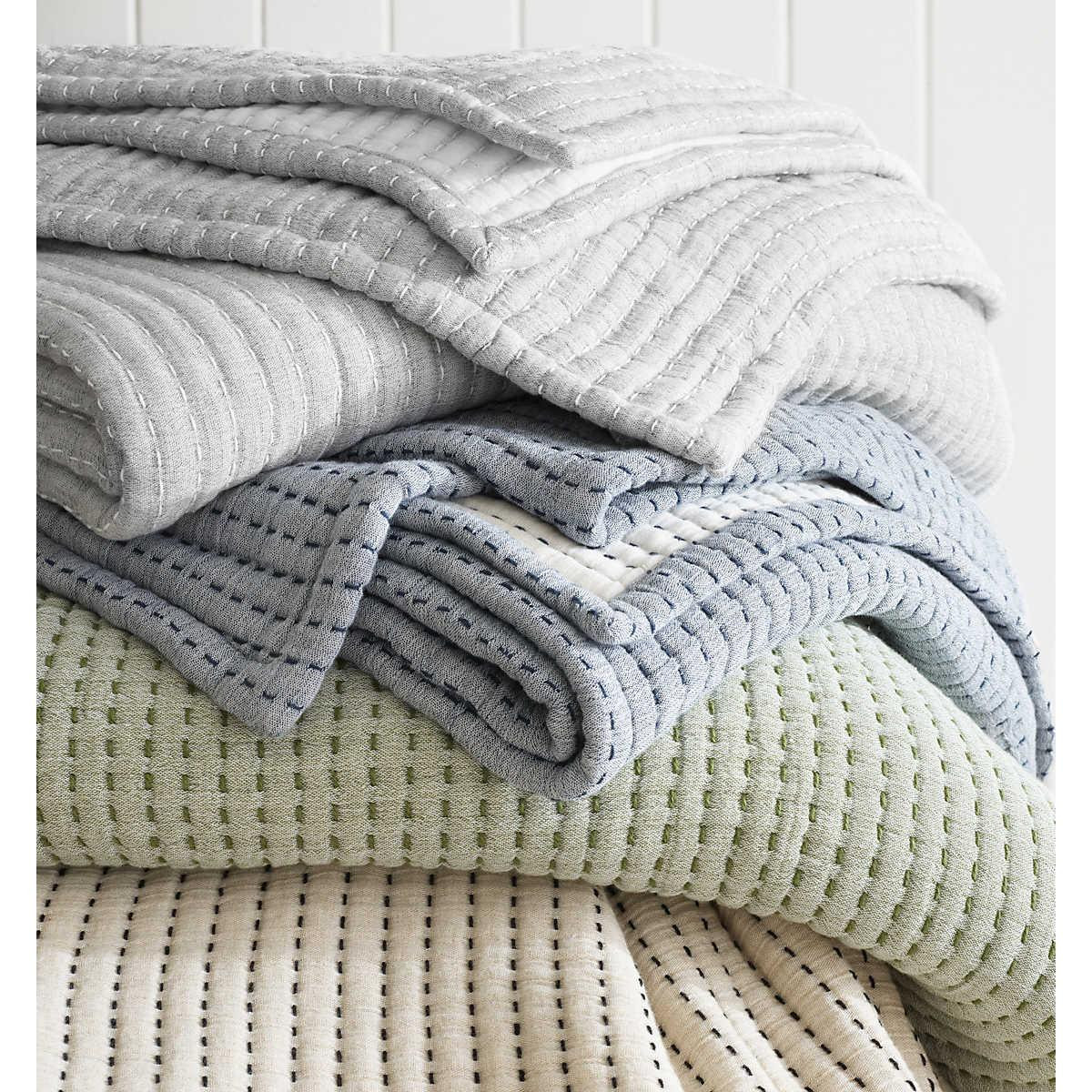 Pine Cone Hill Pick Stitch Navy Matelassé Coverlet
