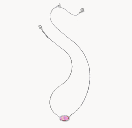 Elisa Pave Frame Silver Short Pendant Necklace - Lavender Fields