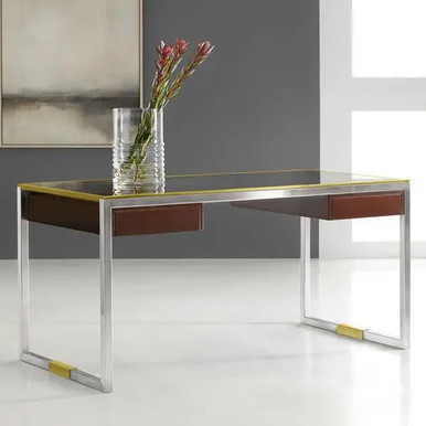 Modern History Stainless and Brass Writing Desk Ships Free