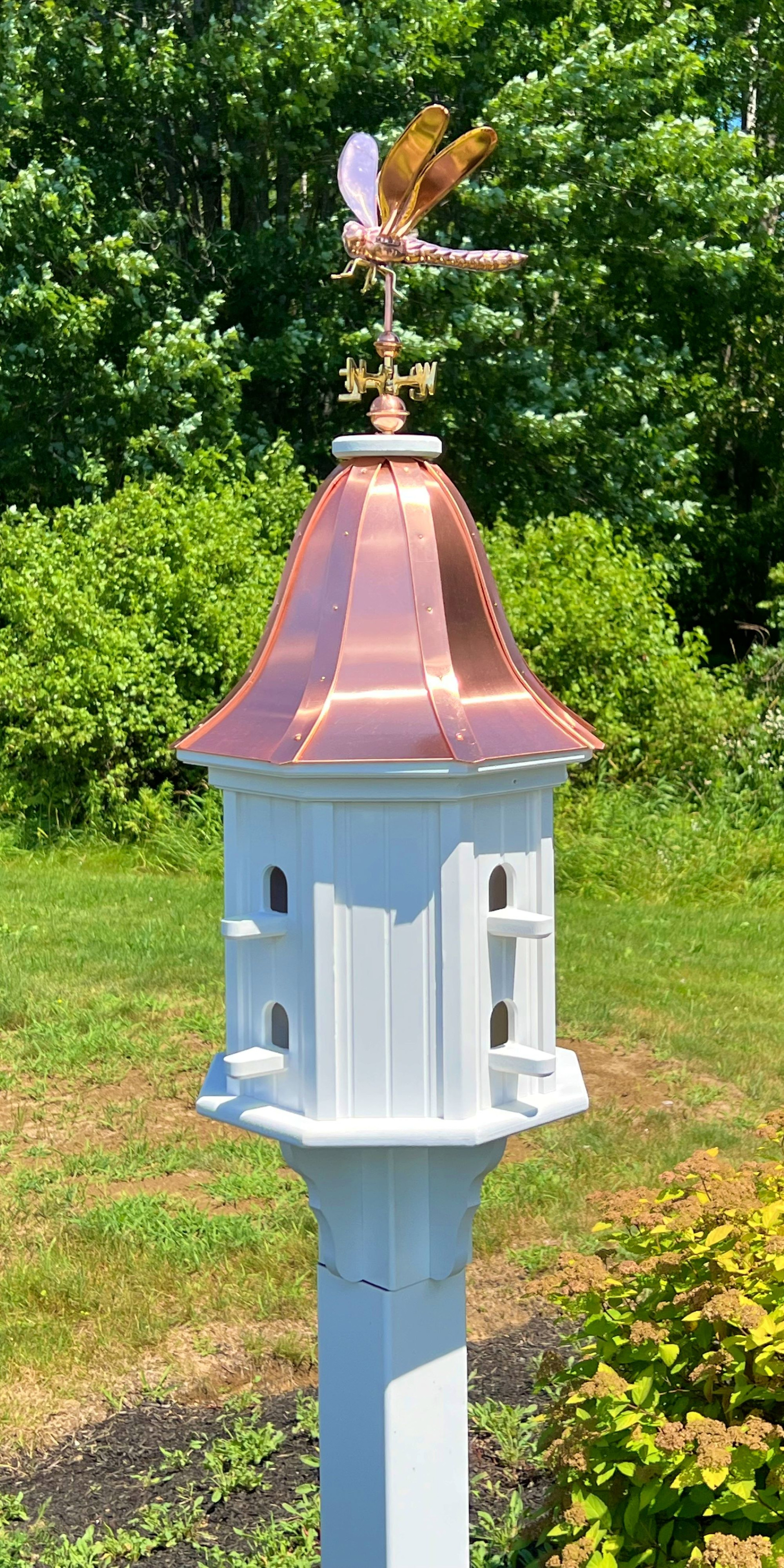 Octagon Dovecote Birdhouse with Mini Dragonfly Weathervane