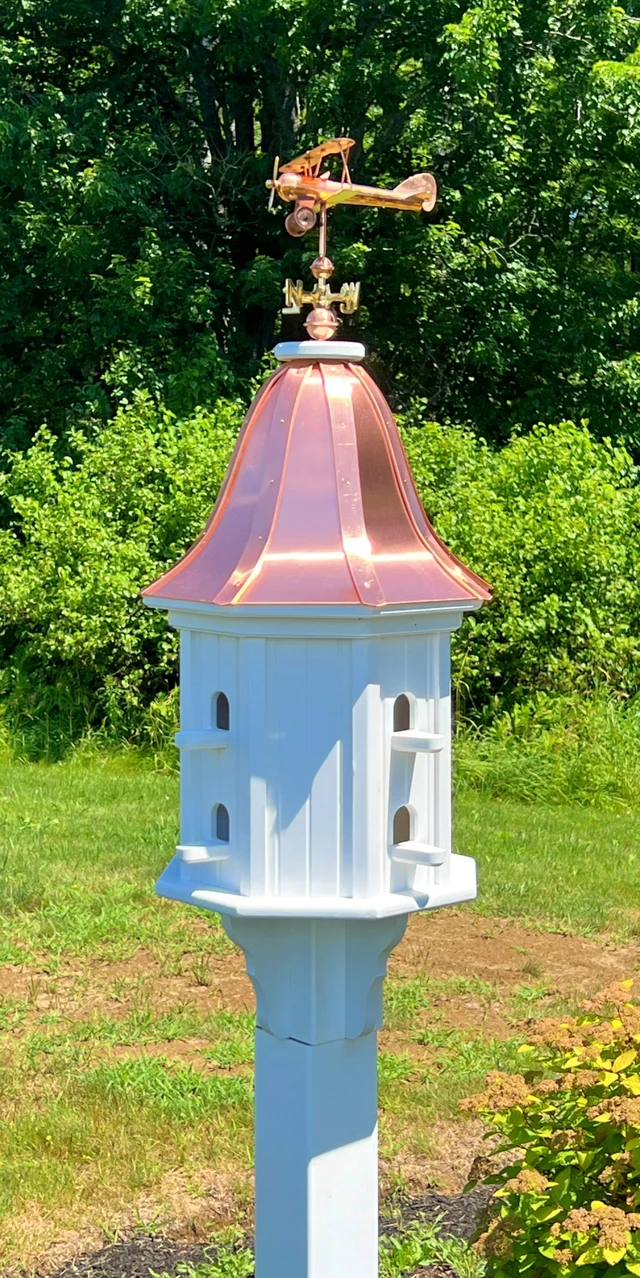 Octagon Dovecote Birdhouse with Mini Dragonfly Weathervane