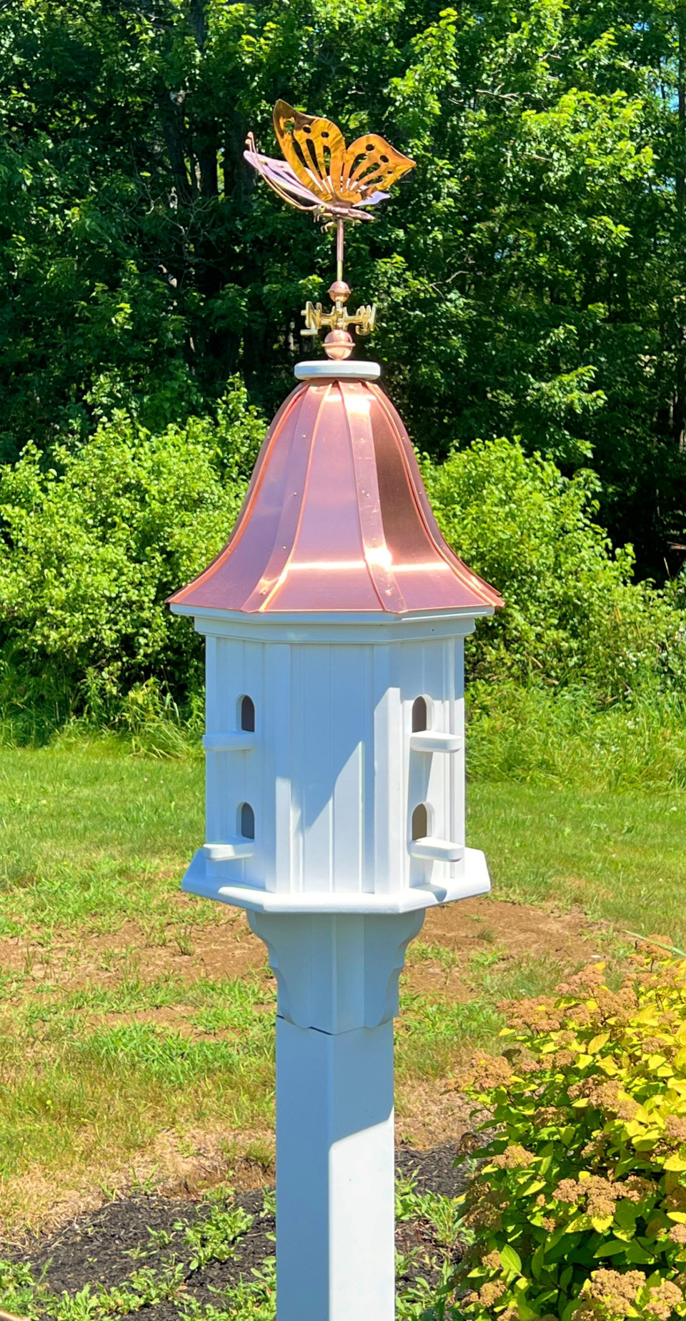Octagon Dovecote Birdhouse with Mustang Horse Weathervane