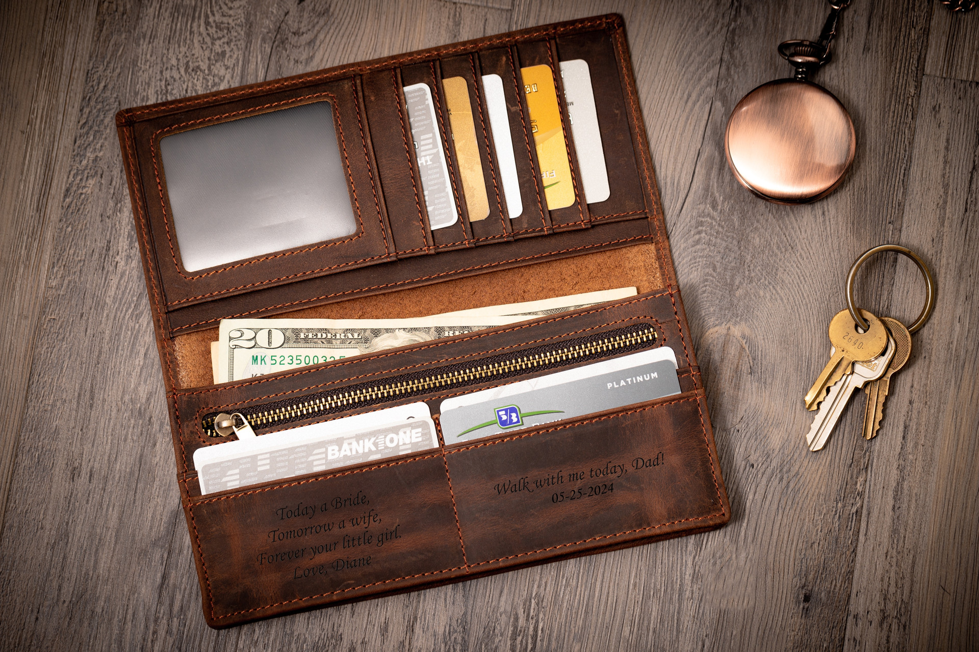 Mens Long Slim Leather Wallet - Personalized Mens Wallet
