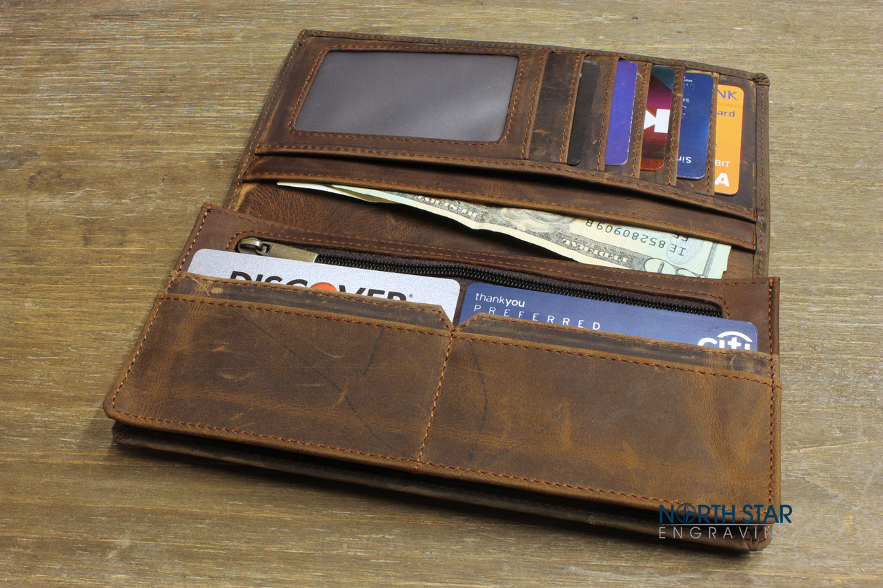 Mens Long Slim Leather Wallet - Personalized Mens Wallet