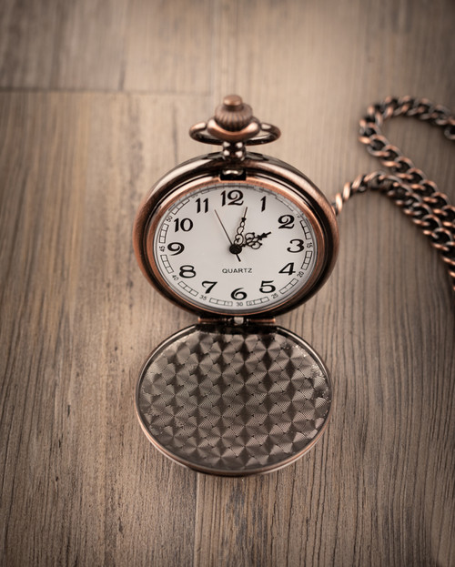 Mens Pocket watch with chain - Red Copper