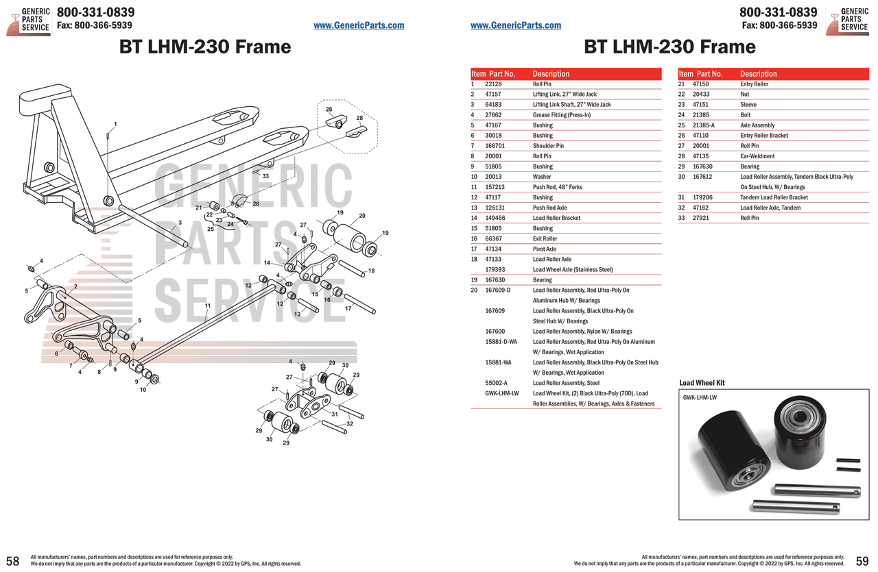 *BT LHM 230 Frame - Generic Parts Service