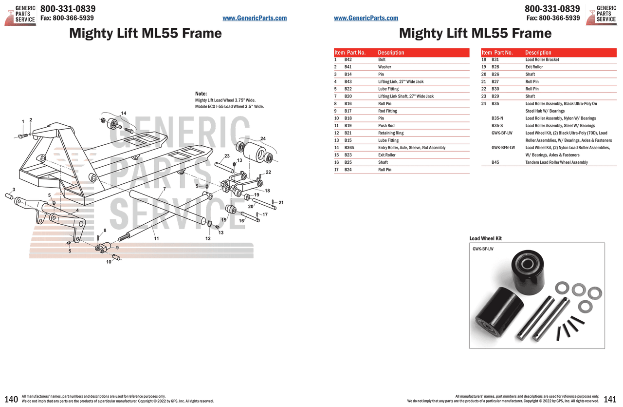 *Mighty Lift ML55 Frame - Generic Parts Service