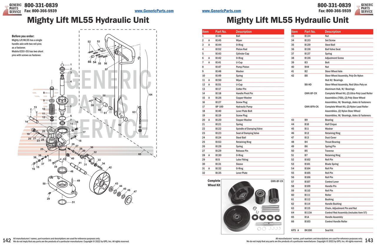 *Mighty Lift ML55 Hydraulic Unit - Generic Parts Service