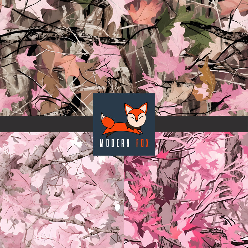 WDL26 - Pink Camo, Realistic Tree - Modern Fox Fabrics