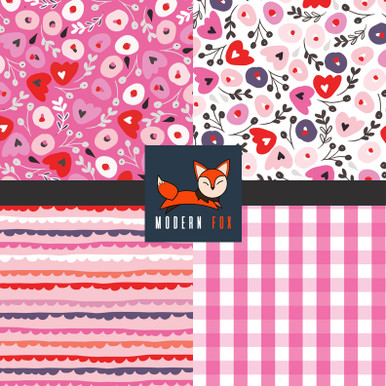 Pink Flower Gingham (FLW251) - Modern Fox Fabrics