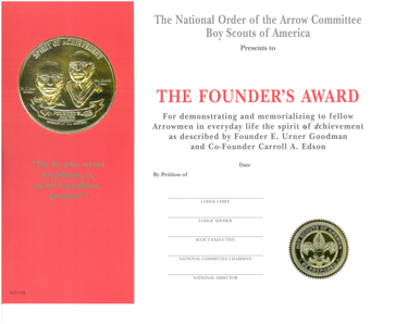 Replacement Founder's Award Certificate - Name Change - OA Trading Post