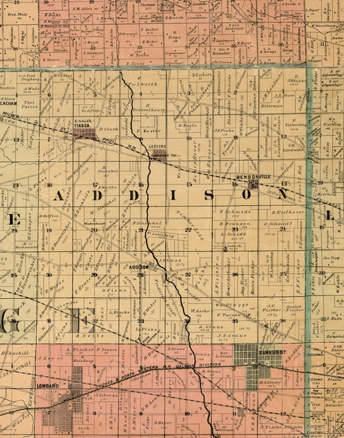 Addison, Illinois 1898 Old Town Map Custom Print - Cook Dupage Will Cos ...
