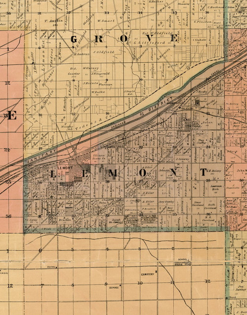 Lemont, Illinois 1898 Old Town Map Custom Print - Cook Dupage Will Cos ...