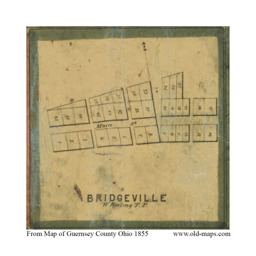 Bridgeville - Wheeling, Ohio 1855 Old Town Map Custom Print - Guernsey Co. - OLD MAPS