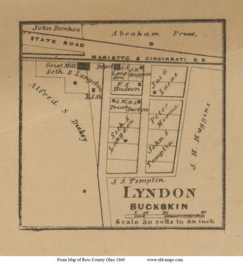 Lydon - Buckskin, Ohio 1860 Old Town Map Custom Print - Ross Co. - OLD MAPS